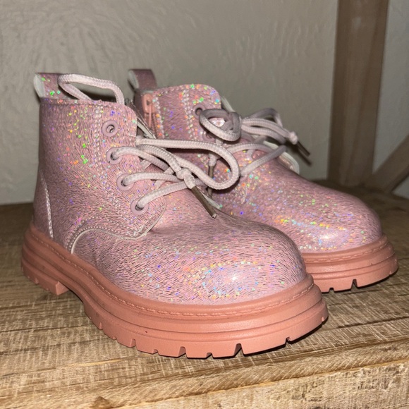 Shoes | Toddler Girl Pink Sparkle Combat Boots | Poshmark